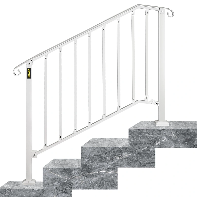VEVOR Handrails Stair Railing 4-ft x 38-in White Steel Deck Stair Rail ...
